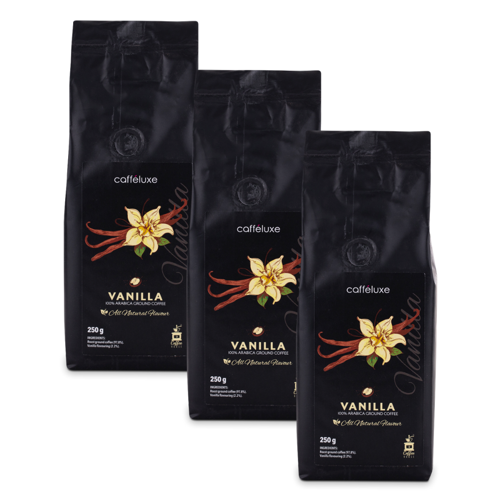 Natural Flavoured Ground Coffee Vanilla 3 x 250g – UK Cafféluxe Coffee